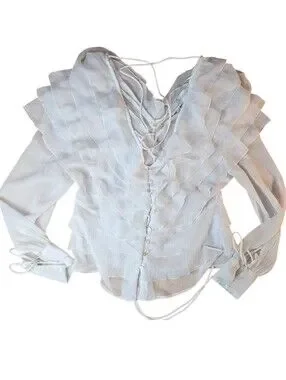Topshop | Tops | Topshop Sheer Ruffle Blouse Ivory Layered Top Tie Back ...
